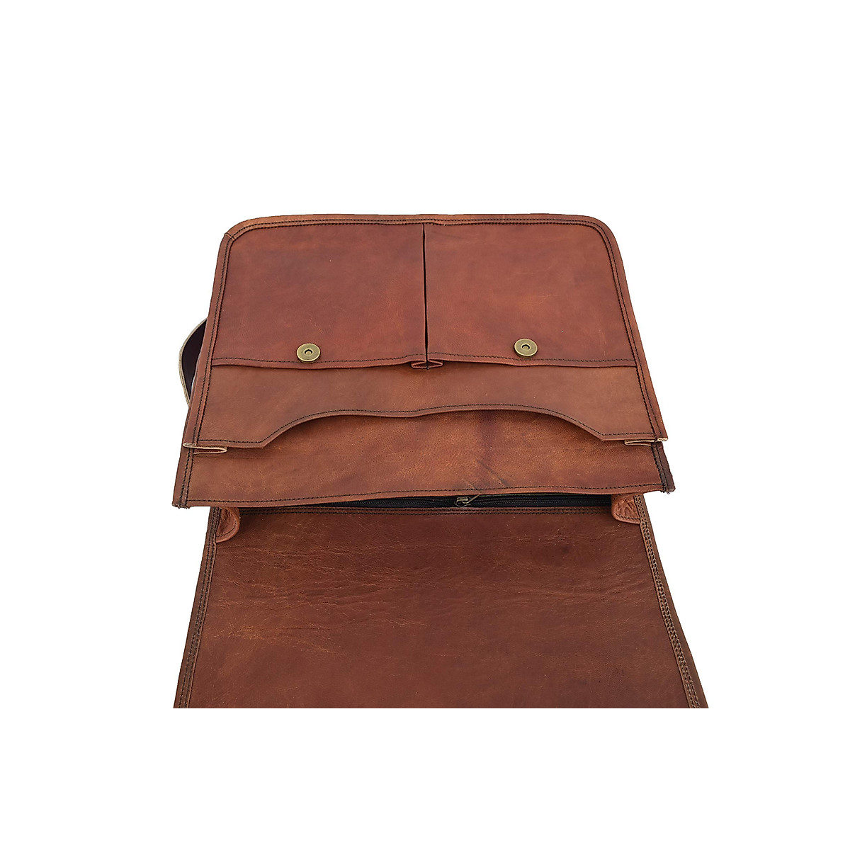 Genuine Vintage Leather Crossbody Messenger Bag, Slim Vertical Messenger Bag Fits 13 Inch Laptop, Unisex Shoulder Bag with Adjustable Straps and Brass Accessories, Brown