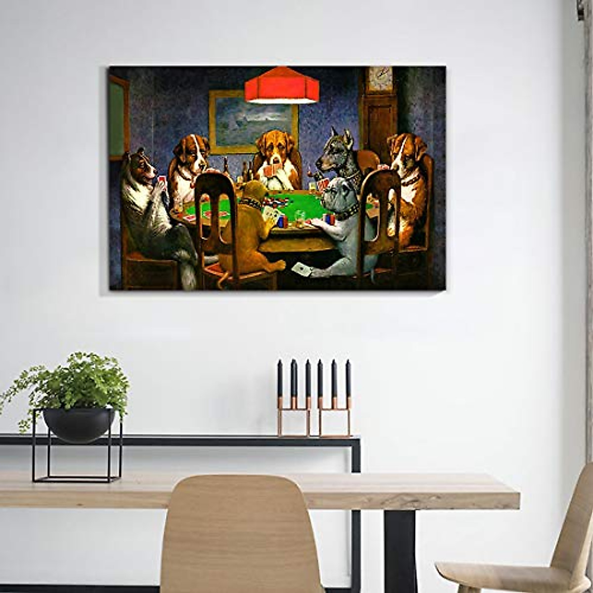 Denozer Canvas Wall Art - Dogs Playing Poker Series C.M Coolidge Art Reproduction - Giclee Canvas Print Gallery Wrap Modern Home Decor Ready to Hang - 24x16 inches