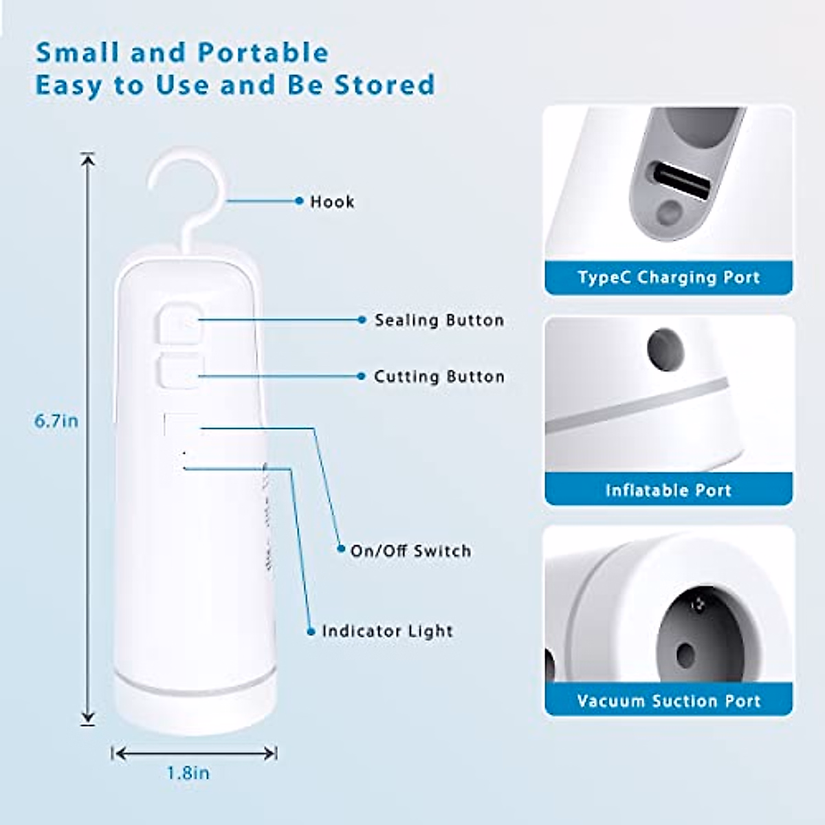 Handheld Vacuum Sealer, Cheweetty 3 In 1 Mini Bag Sealer Heat Seal with Cutter/Electric Ball Pump with Needle and Nozzle for Football Basketball Balloon/Portable Hand Vacuum Machine for Food Saver
