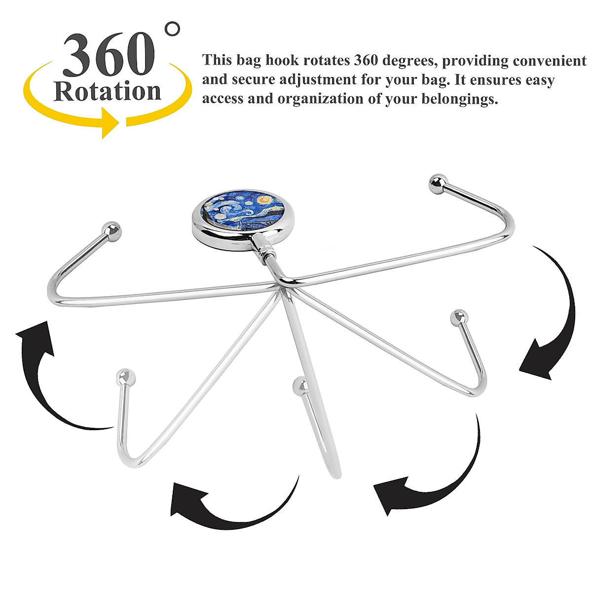 Cheliz Purse Hook Set of 3 - Hanger Table Hanger Holder Womens Bag Storage (long3-Van Gogh)