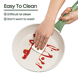 Ecowin Nonstick Frying Pan Egg Pan 8 Inch, Green Nonstick Skillet with Lid,Ceramic Egg Frying Pan with Glass Lid, Dishwasher and Oven Safe,Induction Compatible, PFOA Free