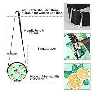 Orange Slice And Mint Crossbody Bag for Women Teen Girls Round Canvas Shoulder Bag Purse Tote Handbag Bag
