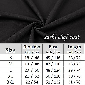 Sushi Chef Coat Unisex 3/4 Sleeve Japanese Chef Kimono Restaurant Uniform for Men and Women Black L