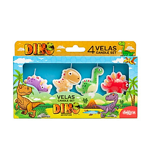 dekora - Set of 3D Dino Birthday Candles for Children's Cakes - Dinosaur Birthday Candles Children - Pack of 4