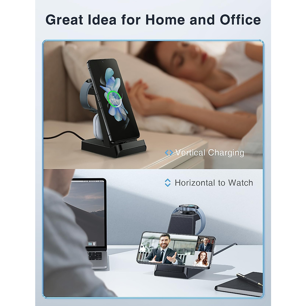 LK Charging Station for Samsung 3 in 1 Charger Station Wireless Charger for Galaxy Watch 5 Pro/4/3/Active 2/1, for Samsung S24 Ultra Plus S23 S22 S21 S20 Z Flip Fold 5 4 3 Galay Buds