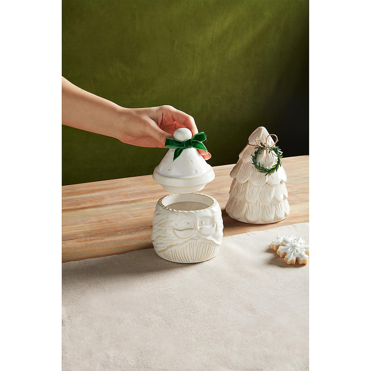 Mud Pie Santa Small Xmas CANISTERS, 6" x 4" dia, WHITE