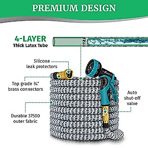 OUTMILE 25FT Expandable Garden Hose with 9-Way Ergonomic Metal Spray Nozzle, Anti-Kink Flexible Garden Hose, Premium Brass Connectors, Durable Anti-Leak Fabric, Bonus 2-Way Splitter, Storage Bag