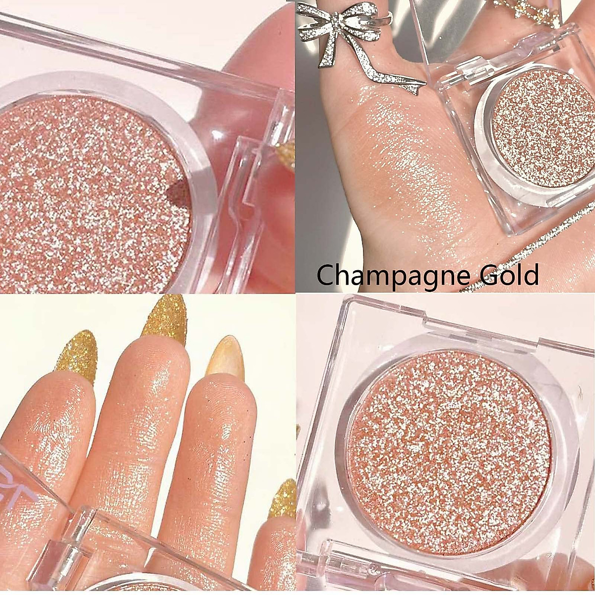 Daeuwiutr Brown Metallic Glitter Eyeshadow Waterproof Smudge Proof Shimmer Eyeshadow Primer Base Palette Create Highlight And Shadow Glitter Eye Makeup(Champagne Gold +Brown Metallic Glitter 10#)