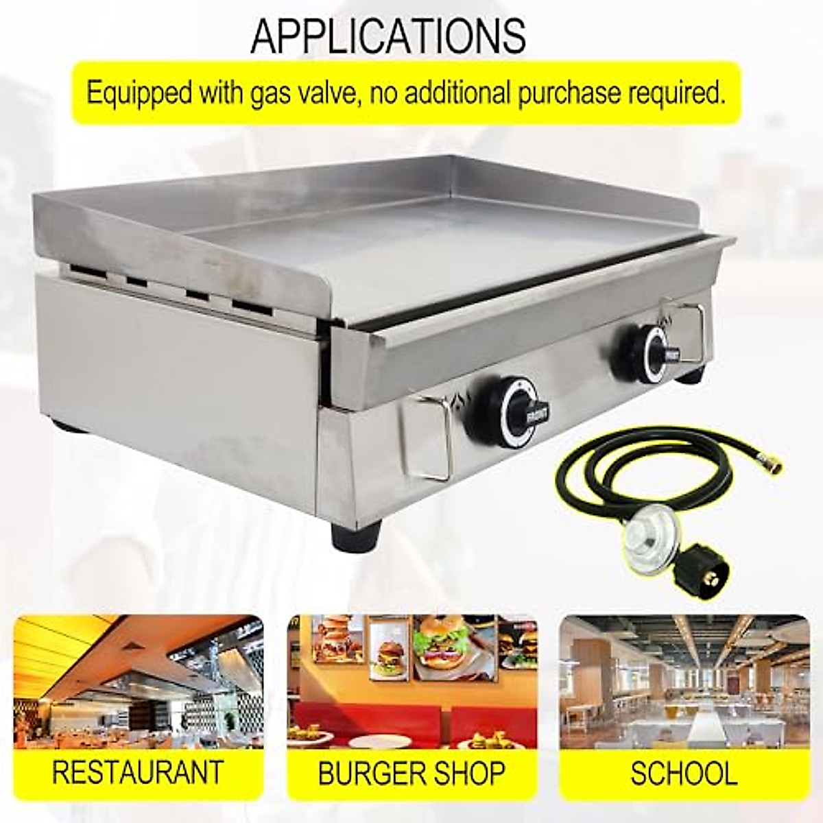 TECHTONGDA LPG Gas Countertop Flat Top Griddle Commercial Stainless Steel Griddle Grill Hot Plate BBQ Teppanyaki Grill with Adjustable Temperature Control for Restaurant Kitchen 2800Pa 28.94x16.14 in