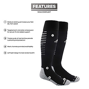 adidas Team Speed 2 Soccer Socks for Boys, Girls, Men and Women (1-Pair), Black/White/Light Onix Grey, Medium