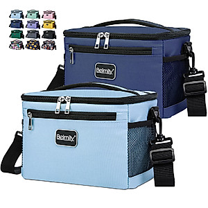 BEIMILY Insulated Lunch Bag 2 Pack Box for Women/Men,Small Soft Sided Cooler Hand bags,Leakproof Reusable Lunchbox,lunch box work with Adjustable Shoulder Strap (blue+Sky blue),2305AC