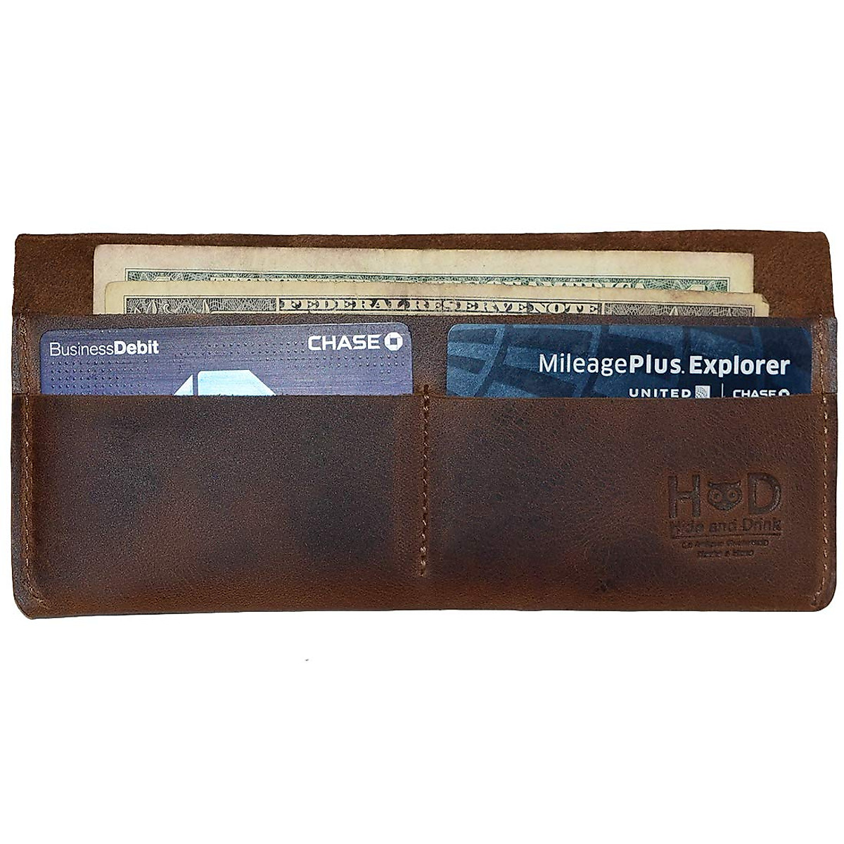 Hide & Drink, Minimalist Dual Folio Wallet Handmade from Full Grain Leather (Bourbon Brown)