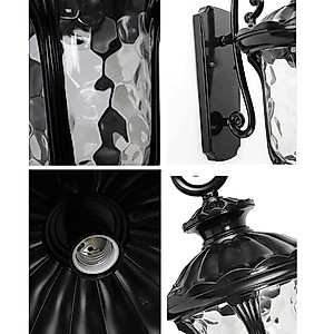 KAIKEA Outdoor Wall Lanterns Exterior Wall Mounted Sconce Light E27 Aluminum Waterproof Wall Light Fixtures for Home Patio Garden Garage Farmhouse Porch Lighting with Water Glass（Black）