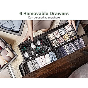 Kootek 7 Shelf Hanging Closet Organizer with Drawers, Hanging Closet Shelves Closet Storage 6 Clothing Drawer Side Pockets for Clothes, Bras, Socks, Underwear, Nursery Room, Wardrobe