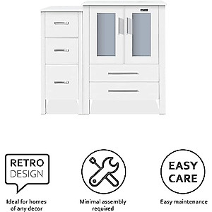 eclife 36" Bathroom Vanity Sink Combo White W/Side Cabinet Set Blue Boat Tempered Glass Vessel Sink & ORB Water Save Faucet & Solid Brass Pop Up Drain, W/Mirror (A29BU B02W)