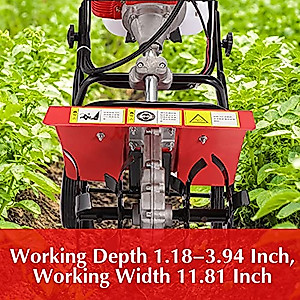 YIYIBYUS Garden Tiller/Cultivator 52CC 2-Stroke Gas Powered Hand Rotary Cultivator Rototiller Garden Tool Cordless with Long Handle