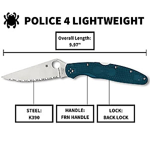 Spyderco Police 4 Lightweight Knife with K390 Premium Stainless Steel Blade with Durable Blue FRN Handle - SpyderEdge - C07FS4K390