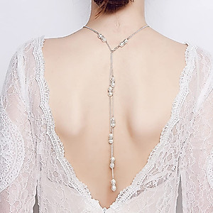 Asphire Vintage Bridal Pearl Back Chain Necklace Long Pendant Lariat Y Necklace Crystal Pearl 1920s Costume Wedding Accessories for Women