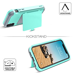WeLoveCase iPhone XR Wallet Case Defender Wallet Design with Card Holder and Hidden Back Mirror Three Layer Heavy Duty Protection Shockproof All-Round Armor Protective Case for iPhone XR Mint Green