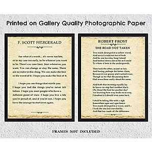 Positive Affirmations Wall Decor for Kids: Robert Frost, F. Scott Fitzgerald Set of 2, 11x14 Inspirational, Motivational Poster & Motivational Wall Art Office Decor for Men & Women