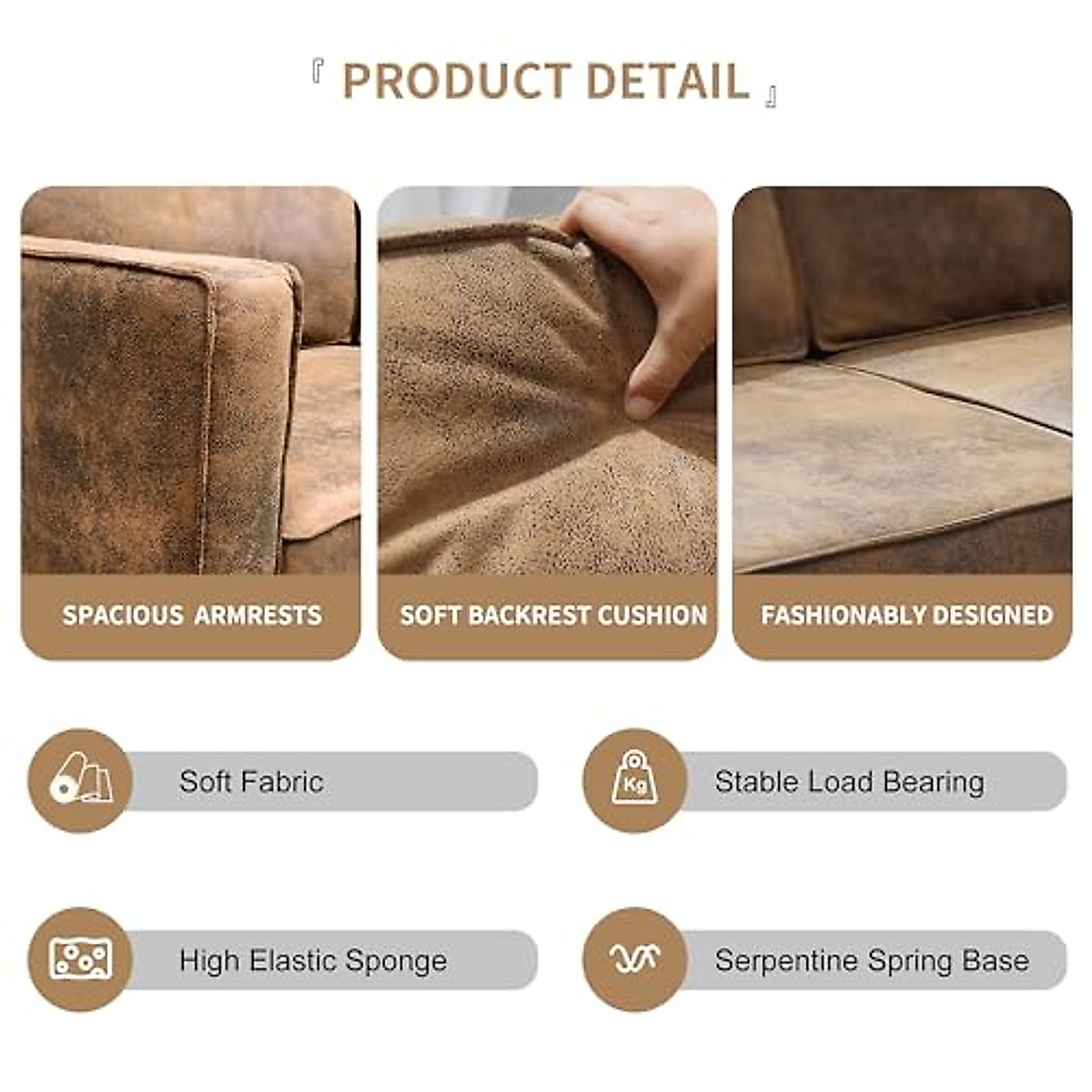 SILKIR 3-Person Sofa Couch for Living Room | Perfect for: Apartment/Studio/Office & Small Space | Leather Fabric | Fast and Easy Assembly | (Brown) Modern Contemporary Mid-Century