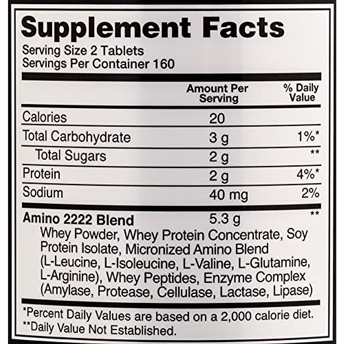 Optimum Nutrition Superior Amino 2222 Tablets, Complete Essential Amino Acids, EAAs, 320 Count