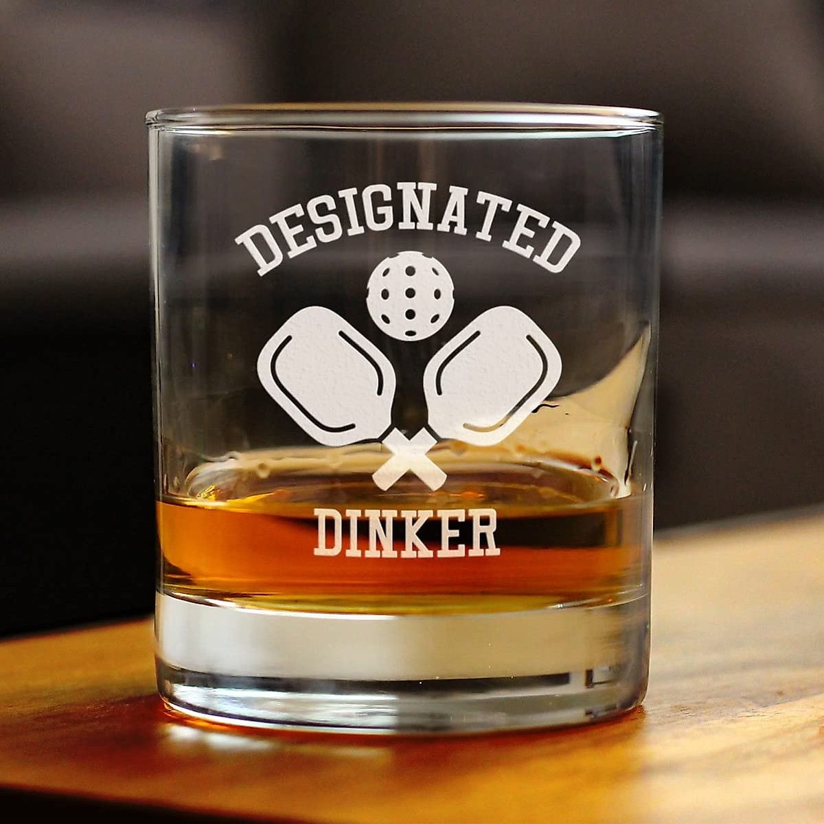 Designated Dinker - Whiskey Rocks Glass - Funny Pickleball Themed Decor and Gifts - 10.25 Oz Glasses