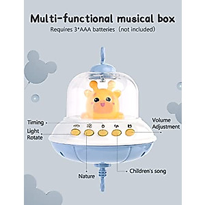 BSROLUNA Baby Crib Mobile with Music and Lights, Baby Mobile for Crib with Remote Control, Hanging Rotating Animals Rattles, 16 Songs and Timing Function, Cartoon Baby Crib Toys for Boys (Baby Blue)