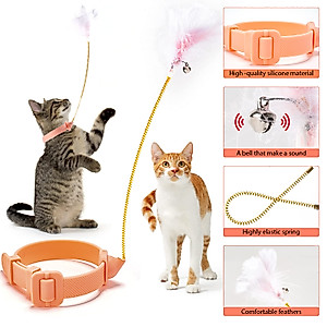 LUKYY Cat Teaser Wand with Neck Collar,Hand-Free Cat Feather Wand Toy,Interactive Self Play Toys with Bell for Indoor Kittens,Entertainment Furry Toy for Cats.