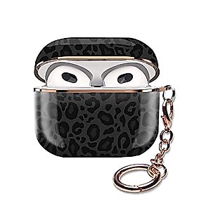 Txocouk for Airpods 3 Case，Protective Shockproof Hard Case with Keychain，Cute AirPods 3rd Generation Case, air pods case for Girls and Women and Men （Black Leopard Skin）