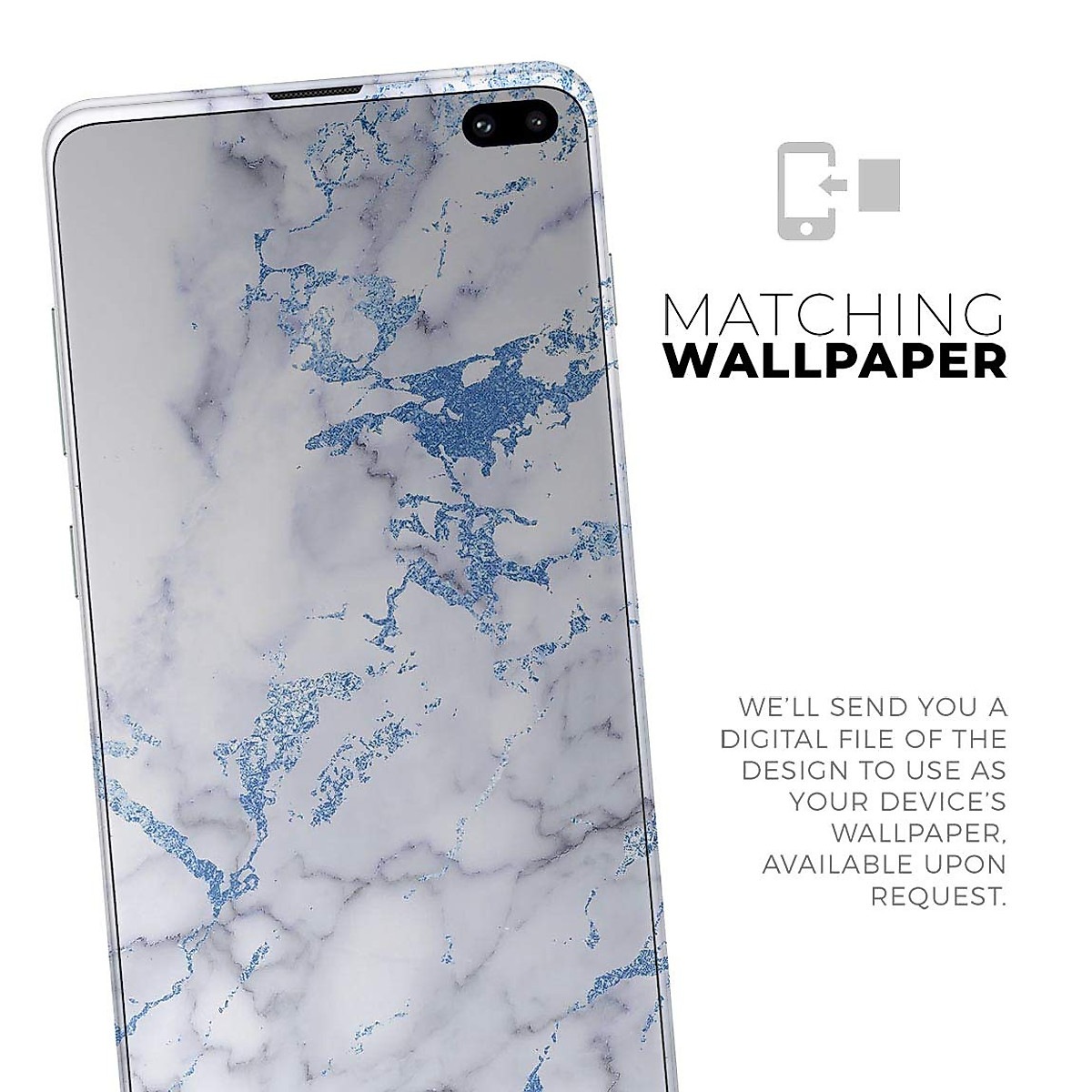 DesignSkinz Marble & Digital Blue Frosted Foil V5 Protective Vinyl Decal Wrap Skin Cover Compatible with The Samsung Galaxy S20 (Screen Trim & Back Glass Skin)