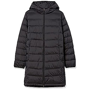 Amazon Essentials Women's Lightweight Water-Resistant Hooded Puffer Coat (Available in Plus Size), Black, Medium