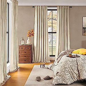 Topfinel Cream Velvet Curtains for Bedroom 96 Inches Length 2 Panels Modern Boho Rod Pocket Blackout Window Treatments Curtains 96 Inches Long for Living Dinning Room Nursery Sliding Door,52x96,Beige