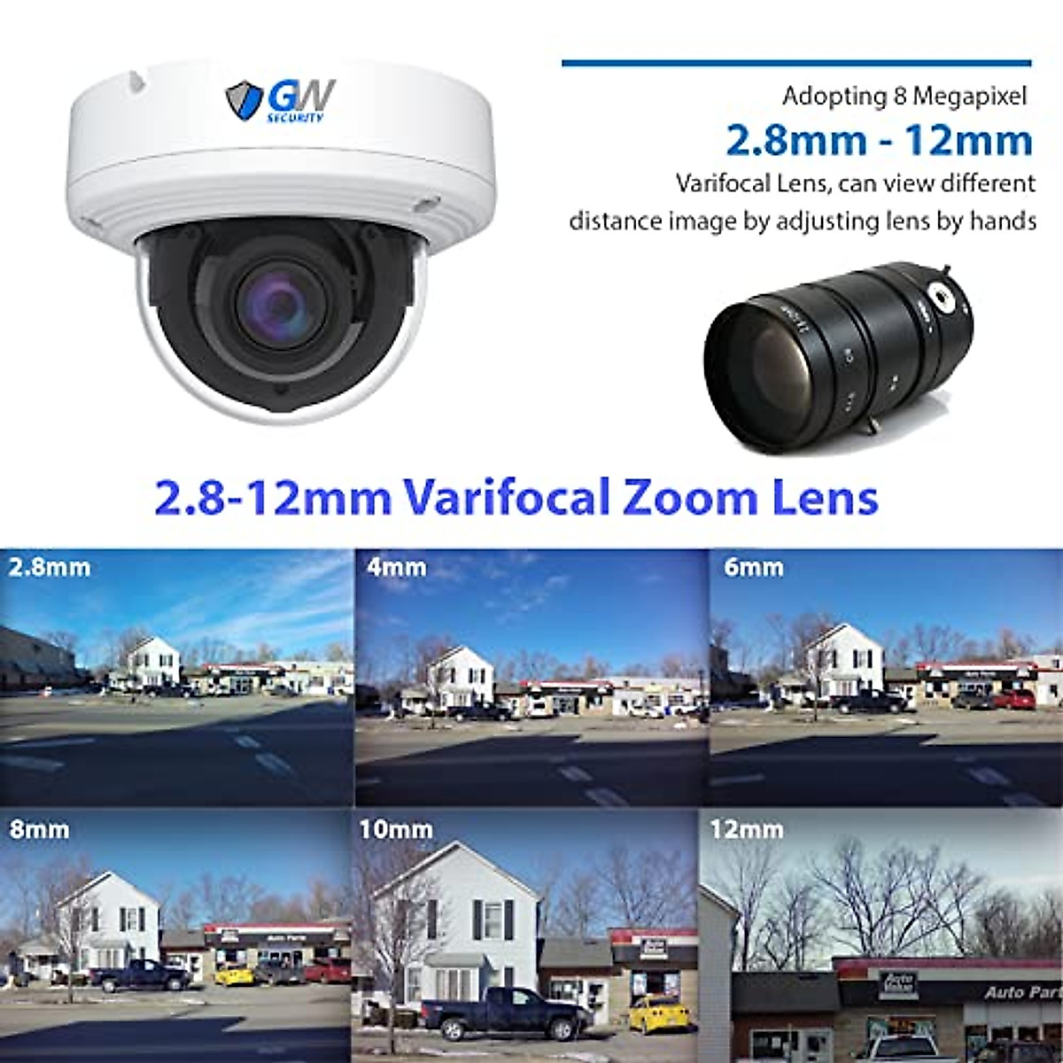 GW Security 16 Channel NVR 4K 8MP PoE 2.8-12mm Varifocal Zoom Security Camera System with 16 x 4K 8MP IP Microphone Waterproof Smart AI Dome Camera, Face Recognition/Human/Vehicle Detection