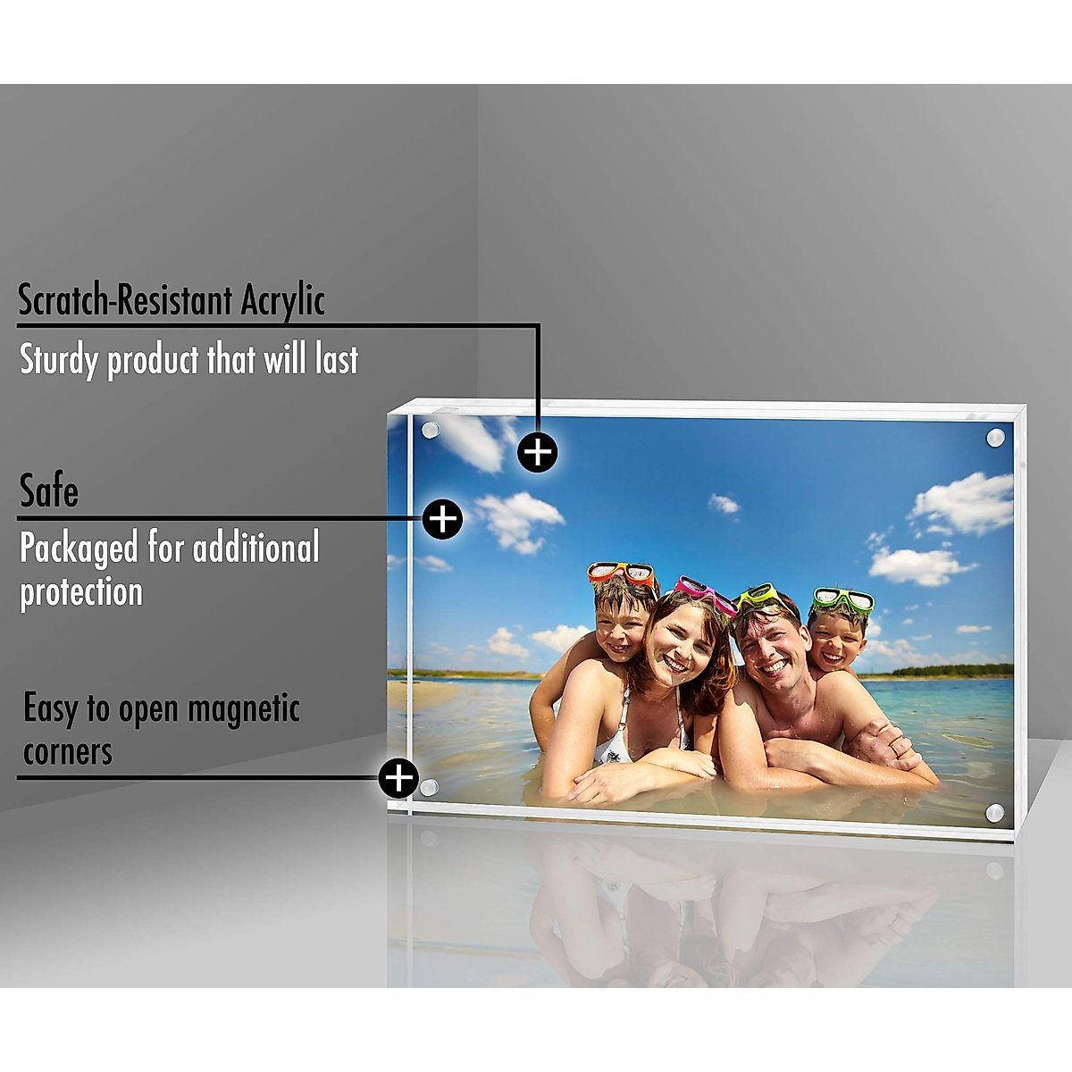 Americanflat 4x6 Acrylic Picture Frame - Double Sided Frames with Magnetic Corners - Transparent Acrylic Frames for Desk or Tabletop Display - 4x6 Picture Frame with Microfiber Cloth Included