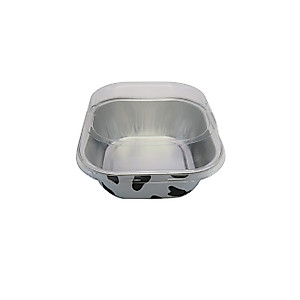 KitchenDance Disposable Dessert Pan Set with Lids - 4x4 inch Square Cake Baking Pans for Hotels, Restaurants - Heavy Duty Aluminum Foil for Baking, Storing, and Preparing Food, ALU6P (50, Cow Print)