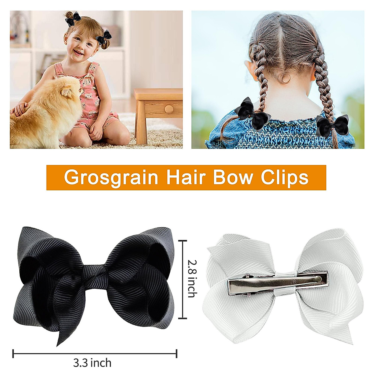 2PCS 3 Inch Hair Bows for Girls Grosgrain Ribbon Hair Bow Clips Boutique Hair Clips Hair Accessories For Girls 4-6 Toddlers Accessories Teens Gifts In Pairs - Black