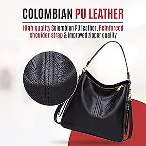 Ladies Designer Hand Bag Shoulder Tote Zipper Purse Colombian PU Leather Satchel Crossbody Bag, Hobo Bags for Women (Black)