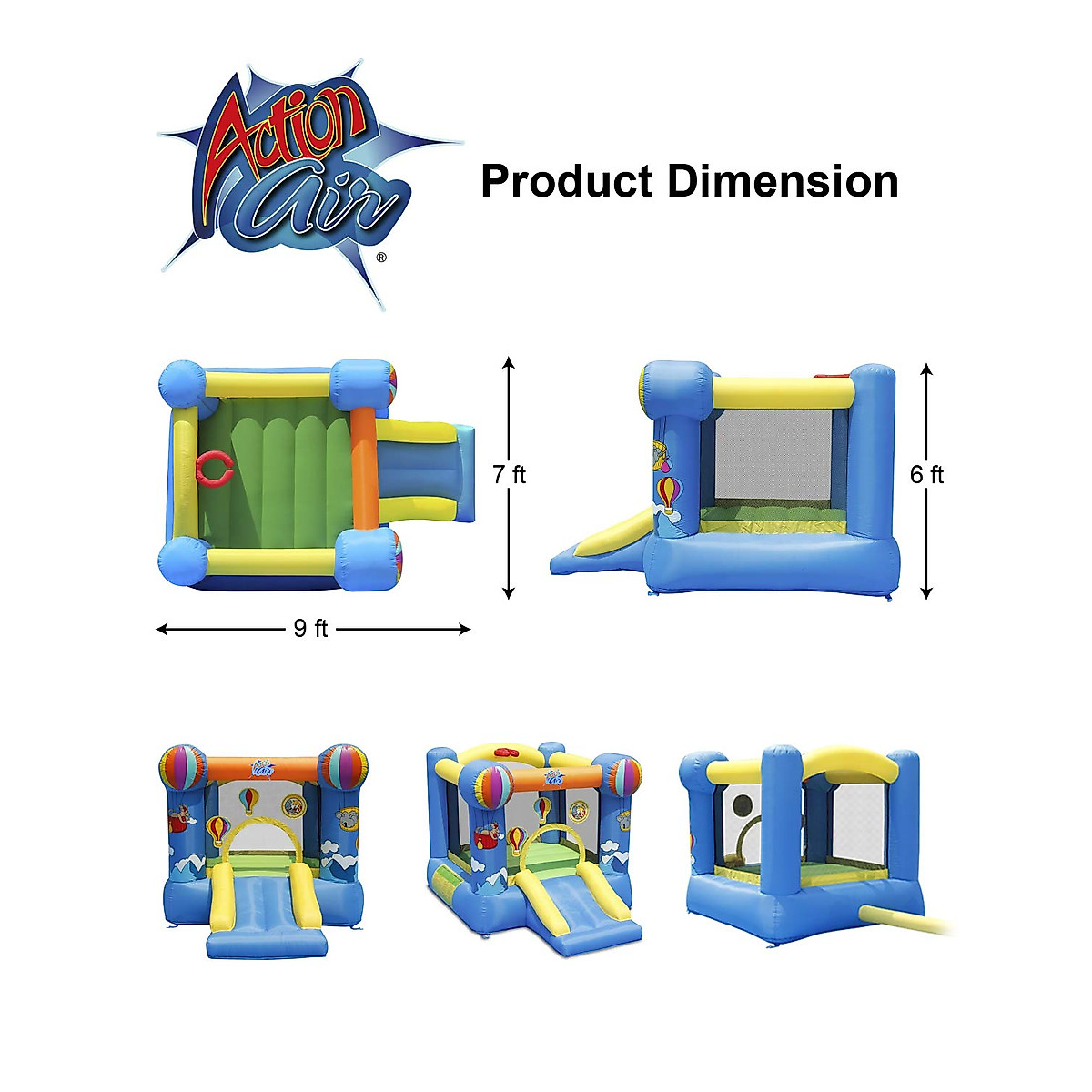 ACTION AIR Bounce House, Inflatable Hot Air Balloon Bouncer with Air Blower, Jumping Bouncy Castle with Slide for Outdoor and Indoor, Love for Kids