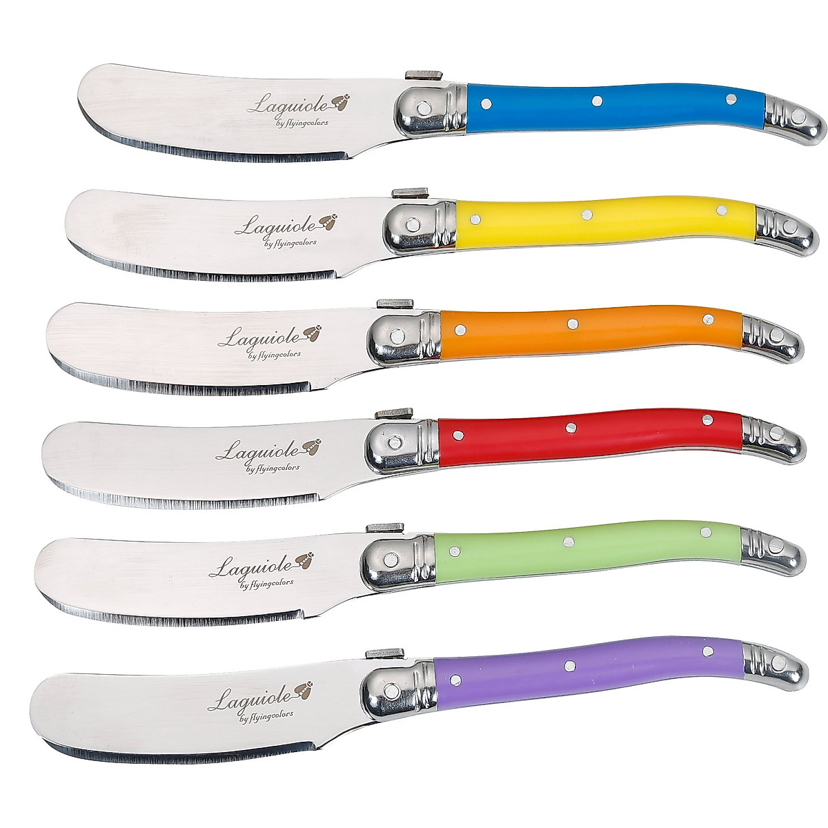 Laguiole by FlyingColors Cheese Knife Butter Spreaders Knife Set, Stainless Steel, MultiColor Handle, 6 Pieces