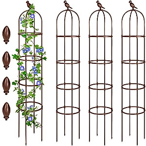 4 Pack 6 ft Garden Obelisk Trellis for Climbing Plants Outdoor Rustproof Rose Trellis for Pots Tall Tower Plant Trellis Metal Garden Trellis for Outdoor Indoor Vines Flower Plants Support (Brown)