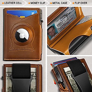 KEMISANT Airtag Wallet Men Gift,Mens Slim Front Pocket Wallet Money Clip Standard or Apple Airtag Use 3.8"×2.8"×0.9"
