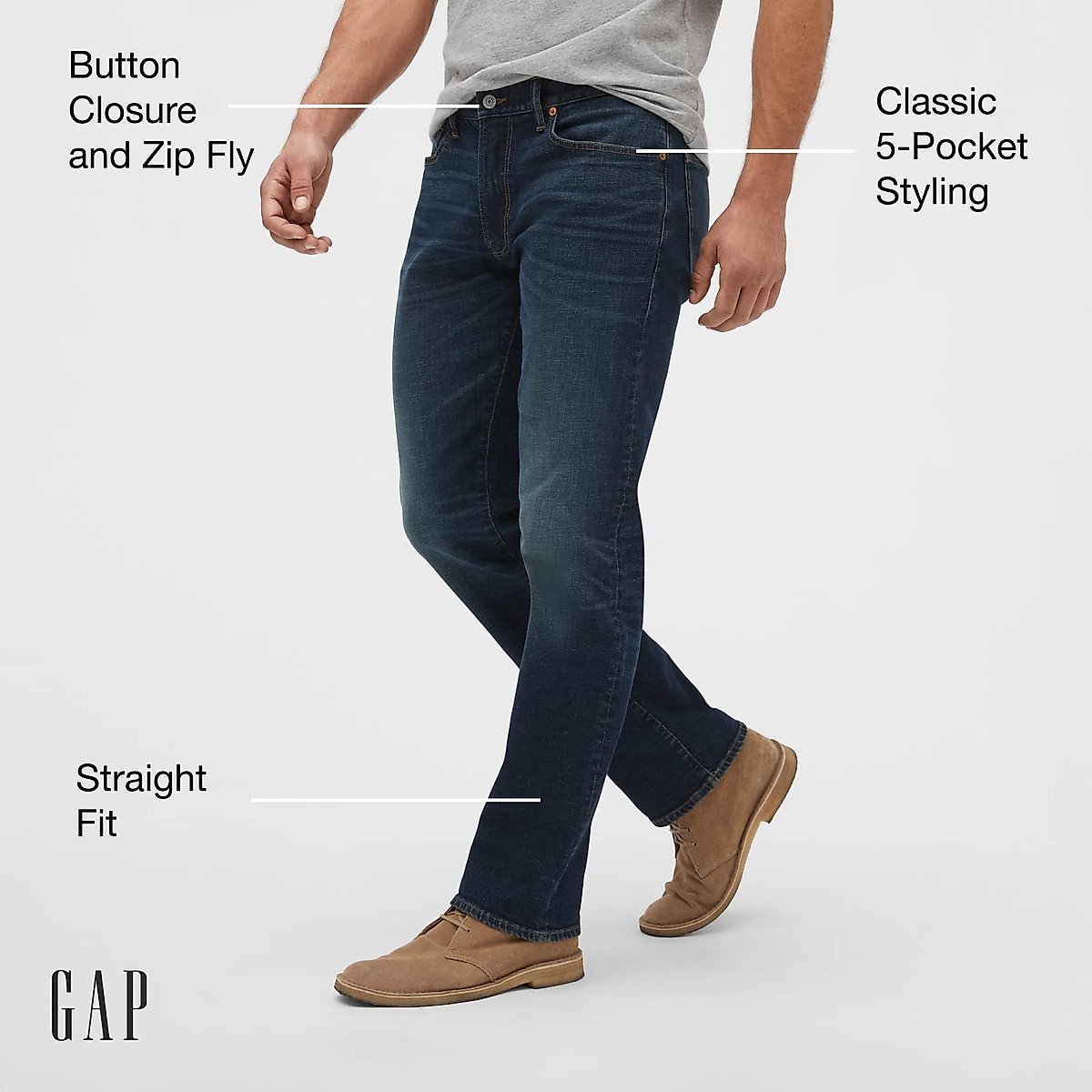 GAP Mens Straight Fit Jeans, Light Wash, 32W x 32L US