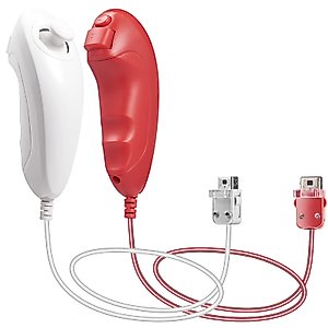 MODESLAB 2 Pack Wii Nunchuck Controller, Nunchuk Controllers Replacement Remote Joystick Gamepad Controller for Wii Wii U Console - White/Red