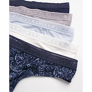 Lucky Brand Women's Underwear - 10 Pack Microfiber Thong Panties (S-XL), Size Large, Blue Iris/Gardenia/Silver Sconce/Blue/Multi