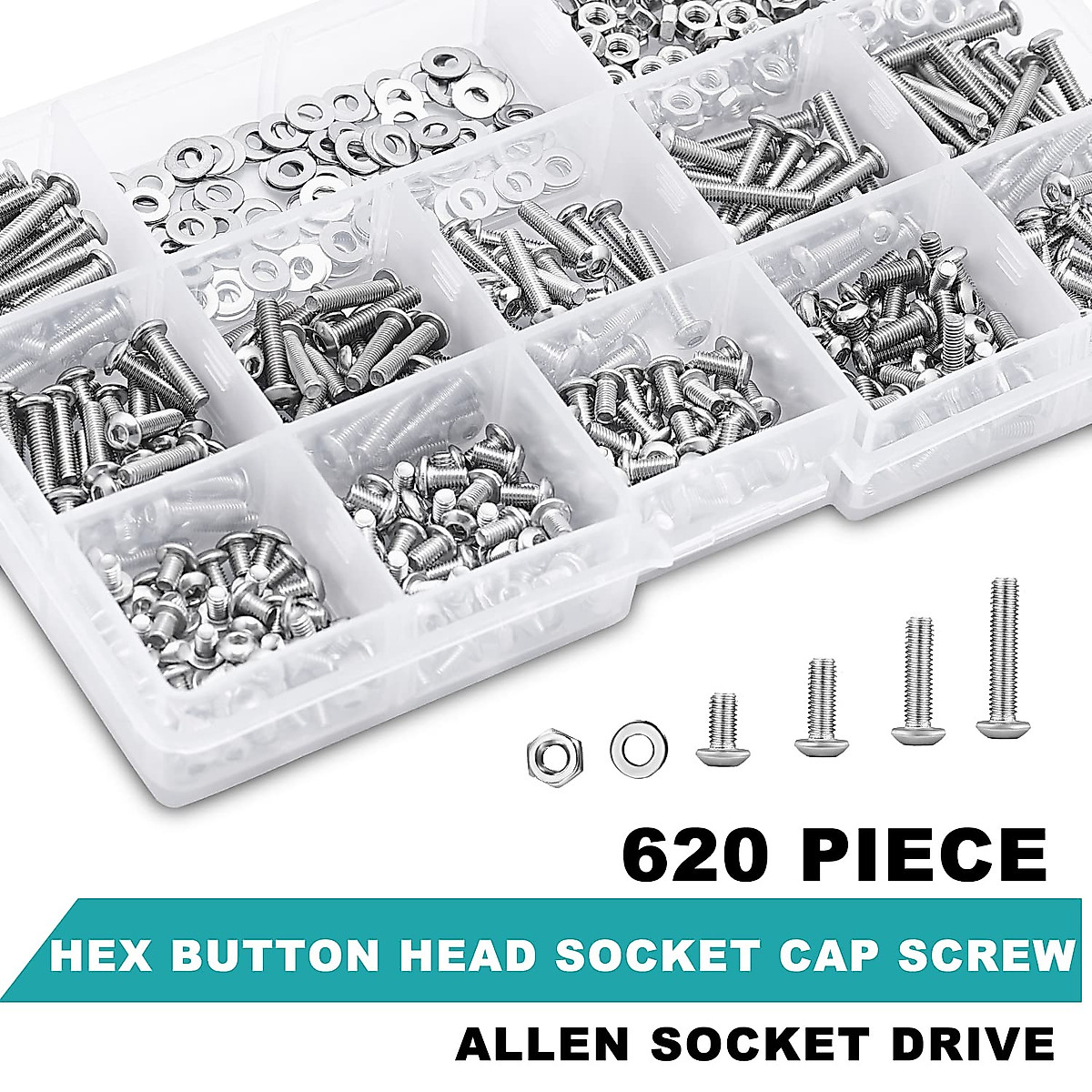 620Pcs M3 Hex Socket Head Cap Bolts Screws and Nuts Assortment Kit，304 Stainless Steel Screws and Nuts
