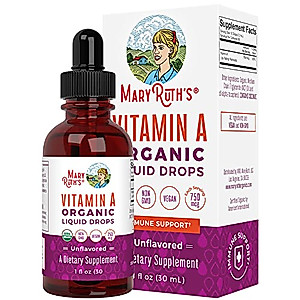 MaryRuth’s USDA Organic Vitamin A Liquid Drops | 3 Month Supply | Immune Support, Eye Health, Skin Health for Ages 14+ | 750mcg per Serving | Sugar Free | Vegan | Non-GMO | Gluten Free | 1oz