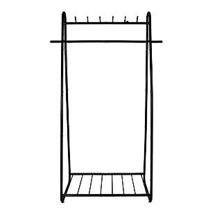 Fishat Heavy Duty Strong Black Garment Rack Clothing Hanging Clothes, 16" D x 41" W x 66" H with 6 Display Hooks, Freestanding Bottom Shelves Shoes Organization, Bedroom Living Study Room Entryway