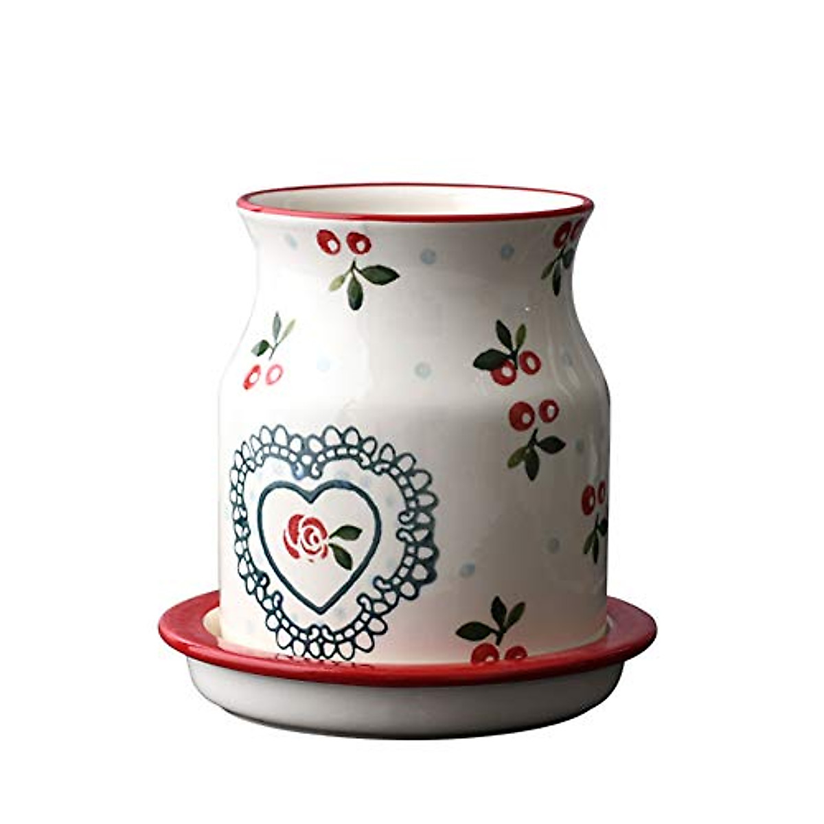 Ceramic Utensil Holder Vintage Style Kitchen Utensil Caddy Antique Design Cooking Utensil Organizer Country Style Utensil Crock for Cooking Enthuziast,White