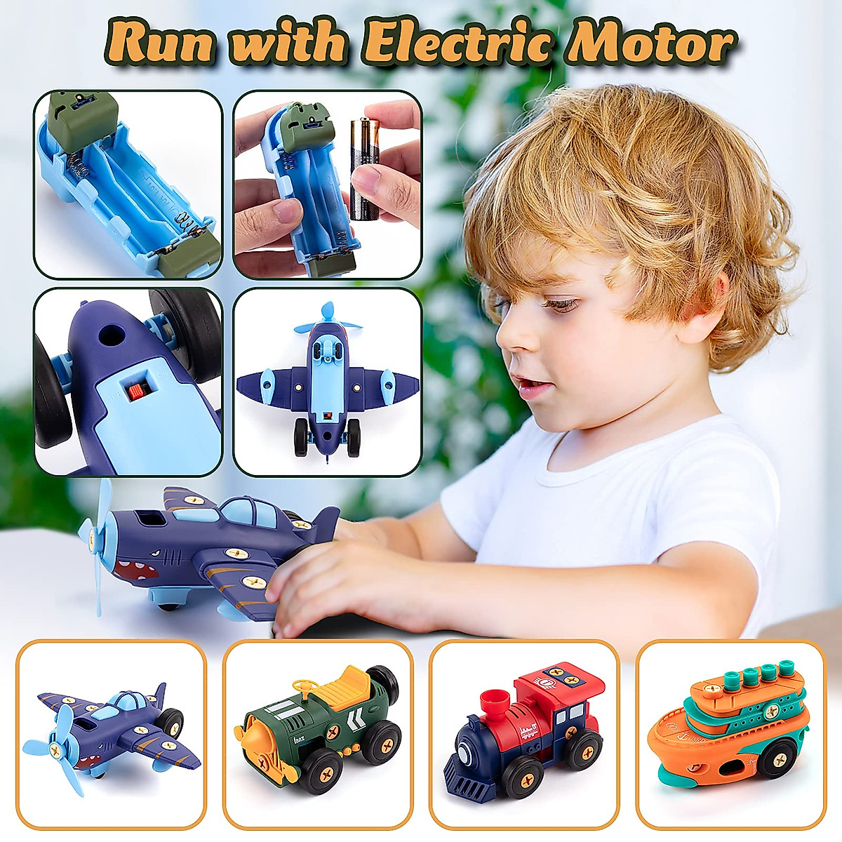 KODATEK Take Apart Toys for 4 5 6 7 8 Year Old Boys Girls, with Engine & Electric Drill Tool, Kids Tool Set Play STEM Building Toys, Learning Construction Toys